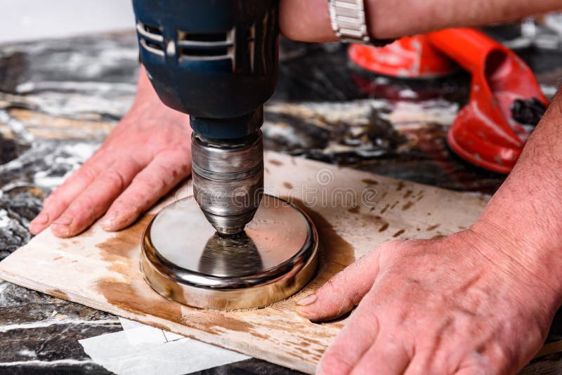 Drilling Hole in Ceramic Tile with Diamond Crown Using Template and ...