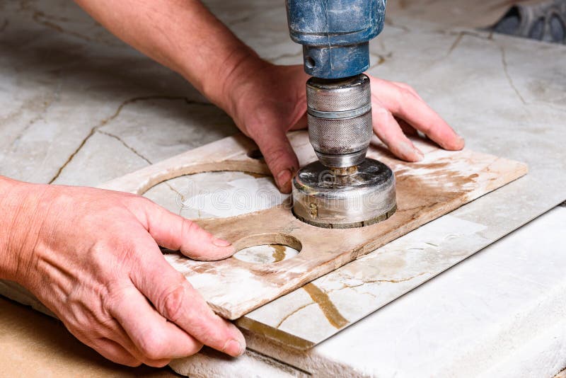 Drilling Hole in Ceramic Tile with Diamond Crown Using Template and ...