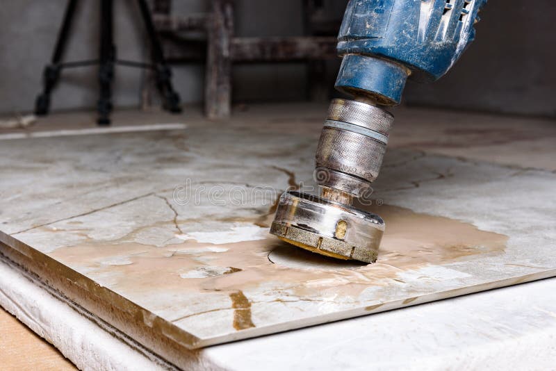 Drilling Hole in Ceramic Tile with Diamond Crown Using Template and ...