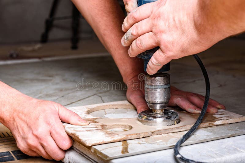 Drilling Hole in Ceramic Tile with Diamond Crown Using Template and ...