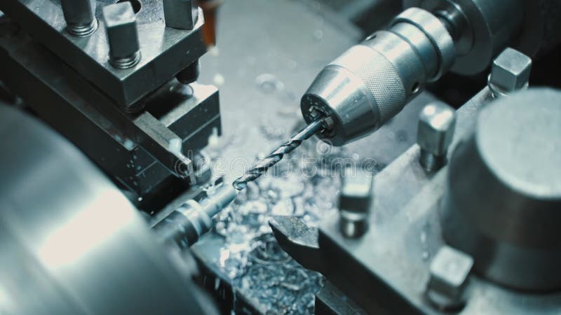 Drilling a Hole on a Turning Machine with a Steep Drill Stock Footage ...