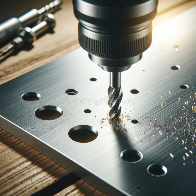 Drilling Holes in a Metal Plate Close-up. Stock Image - Image of ...