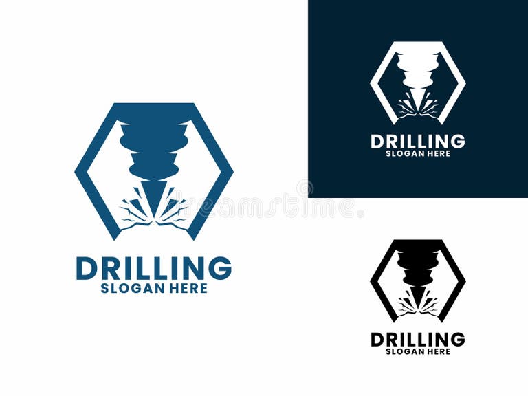 Drilling Logo Design Vector Template. Drill with Hexagon Line Art Logo ...