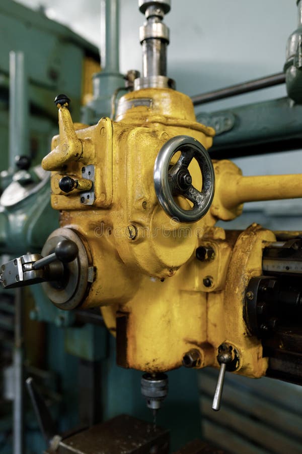 Drilling Machine in the Old Shop. Drilling Machine Parts and Spindle ...