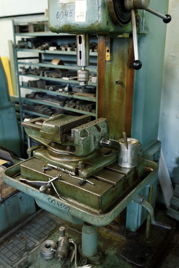 Drilling Machine in the Old Shop. Drilling Machine Parts and Spindle ...