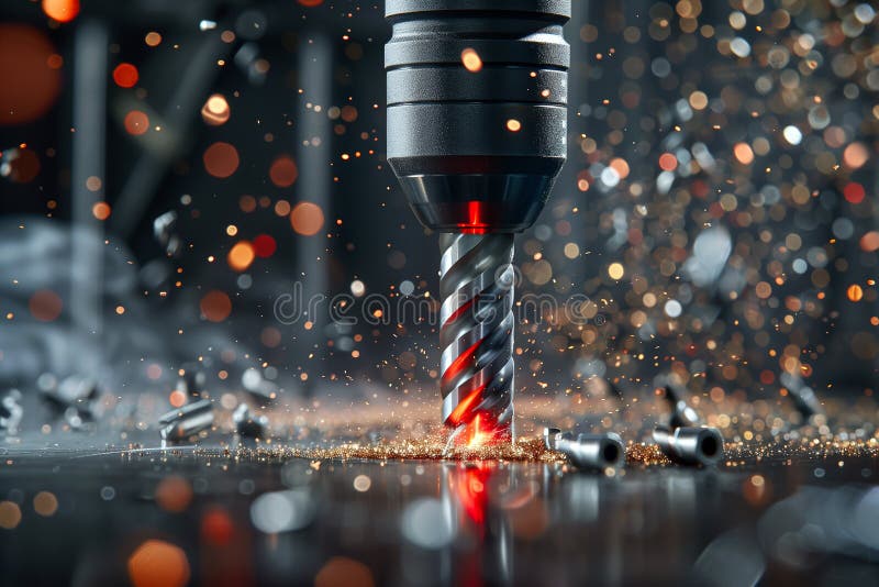 Drilling Machine with Sparks, Close-up. Industrial Background. Shallow ...