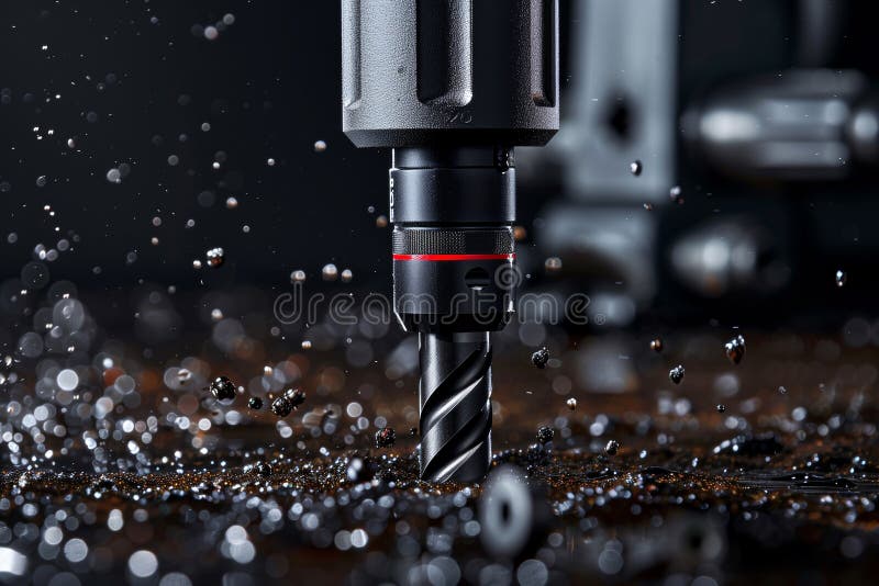 Drilling Machine with Sparks, Close-up. Industrial Background. Shallow ...