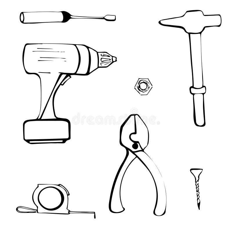 Drilling Machine Tools Set Isolated on White Background Stock Vector ...