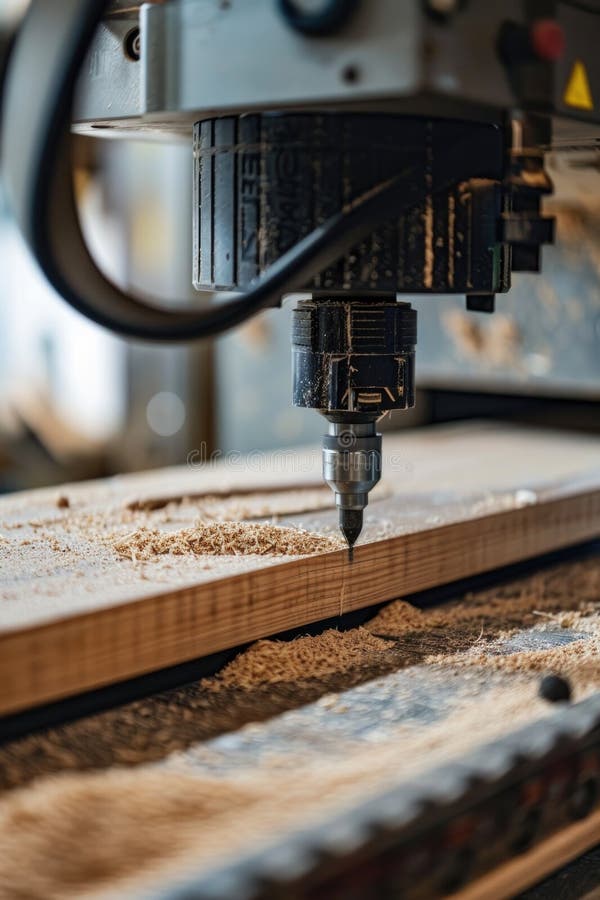 A Drilling Machine Working on a Piece of Wood. Suitable for Industrial ...