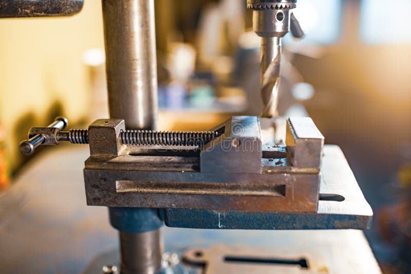 Drilling Machine at the Workplace in Workshop Stock Photo - Image of ...