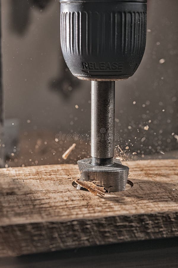 Drilling of oak wood stock photo. Image of build, chip - 112378392