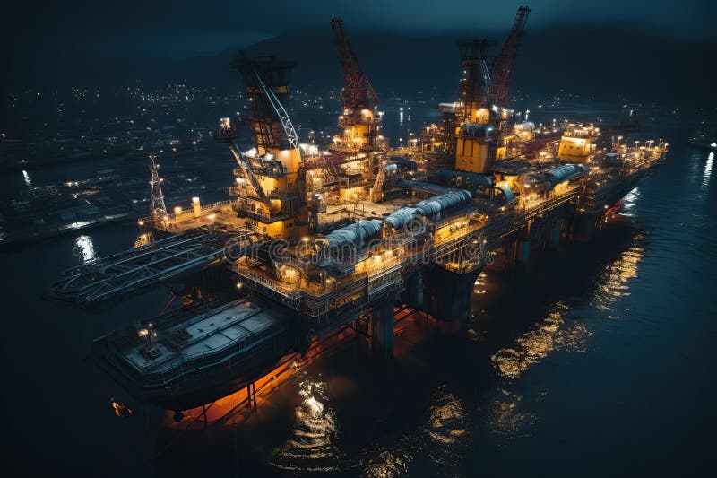 Drilling Platform for Drilling a Number of Wells in the Sea. Stock ...