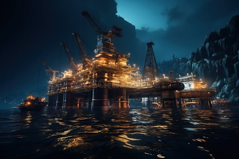 Drilling Platform for Drilling a Number of Wells in the Sea. Stock ...