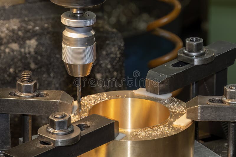 The Drilling Process on NC Milling Machine with Brass Material Stock ...