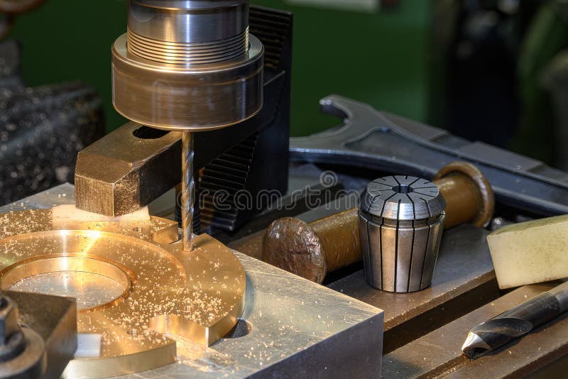 The Drilling Process on NC Milling Machine with Brass Material Stock ...