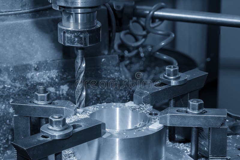 The Drilling Process on NC Milling Machine with Brass Material Stock ...