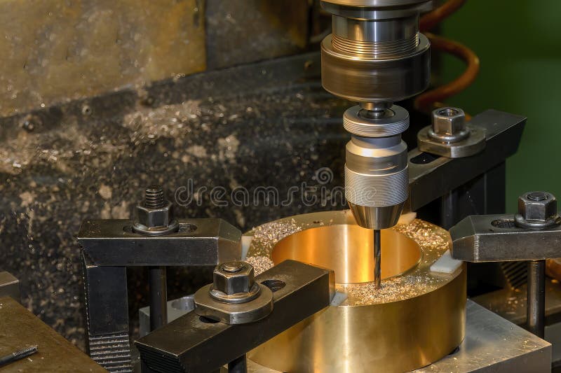 The Drilling Process on NC Milling Machine with Brass Material Stock ...