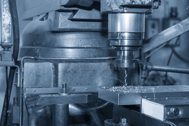 The Drilling Process on NC Milling Machine with Coolant Method Stock ...