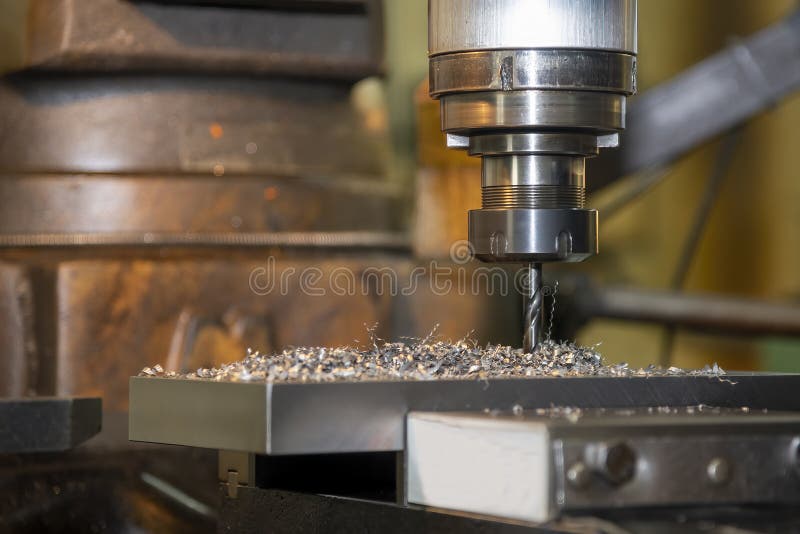 The Drilling Process on NC Milling Machine with Coolant Method Stock ...