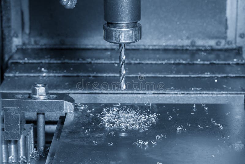 The Drilling Process on NC Milling Machine with Coolant Method Stock ...