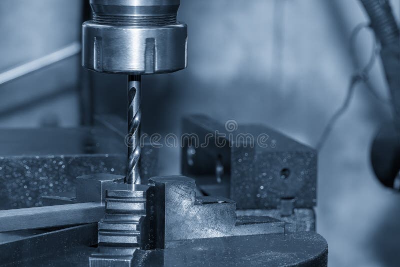 The Drilling Process on NC Milling Machine with Drill Tool in the Light ...