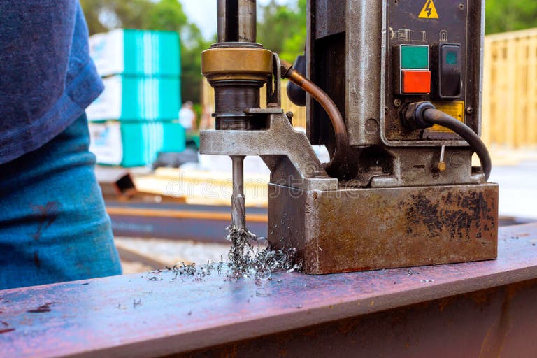 Drilling Process with Steel Beams Machinery at Construction Site during ...