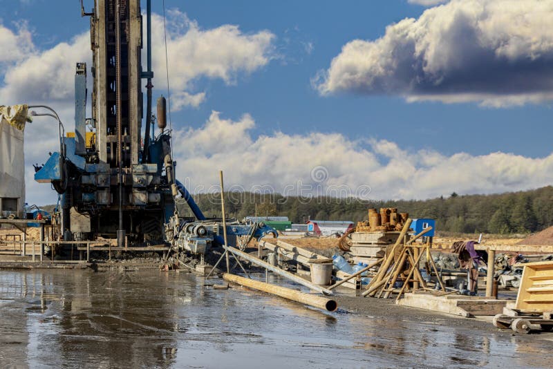 Drilling Rig Close-up at a Construction Site. Deep Hole Drilling ...