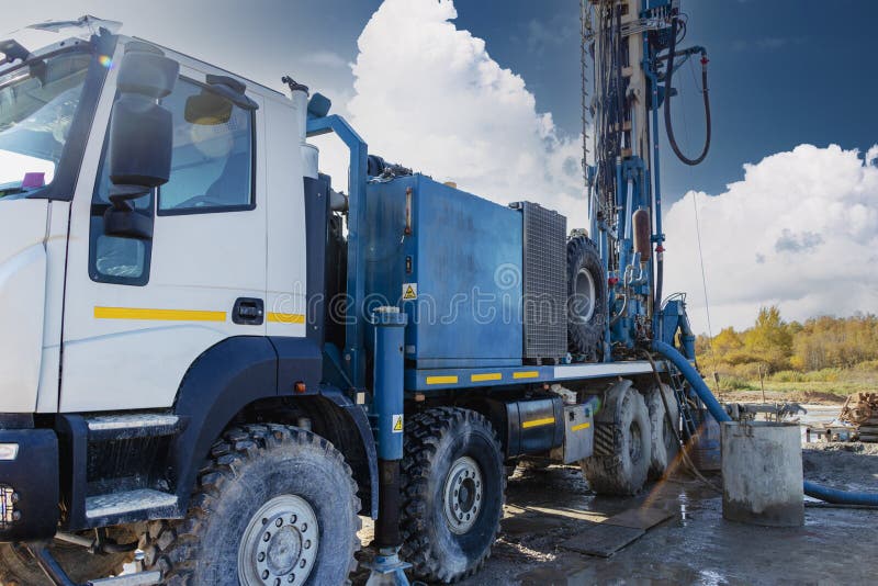 Drilling Rig Close-up at a Construction Site. Deep Hole Drilling ...