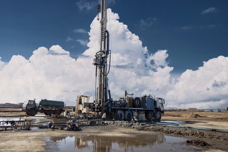 Drilling Rig Close-up at a Construction Site. Deep Hole Drilling ...
