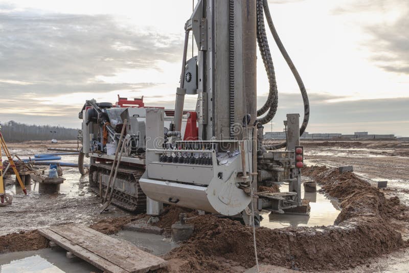 Drilling Rig Close-up at a Construction Site. Deep Hole Drilling ...