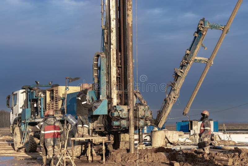 Drilling Rig Close-up at a Construction Site. Deep Hole Drilling ...