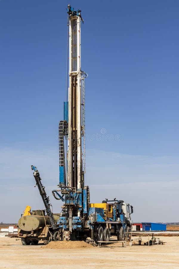 Drilling Rig Close-up at a Construction Site. Deep Hole Drilling ...
