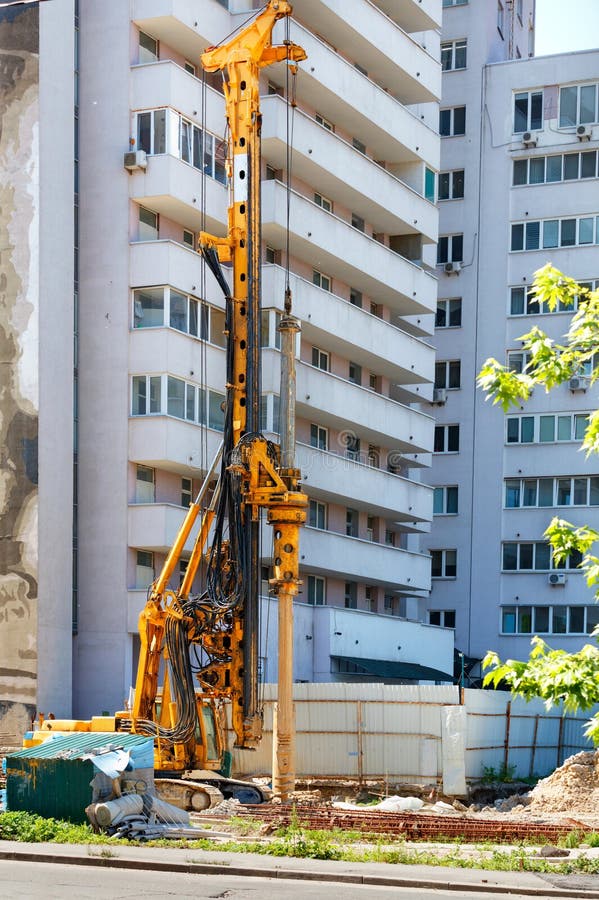 Drilling Rig For Driving Concrete Piles At A Construction Site Stock ...