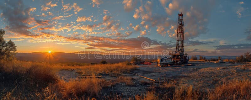 Drilling Rig in an Expansive Landscape Stock Photo - Image of work ...