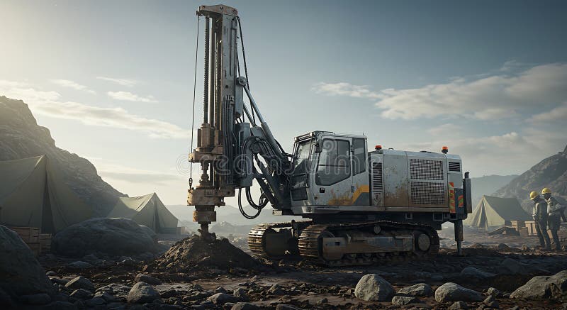 Drilling Rig Machine at Construction Site Stock Illustration ...