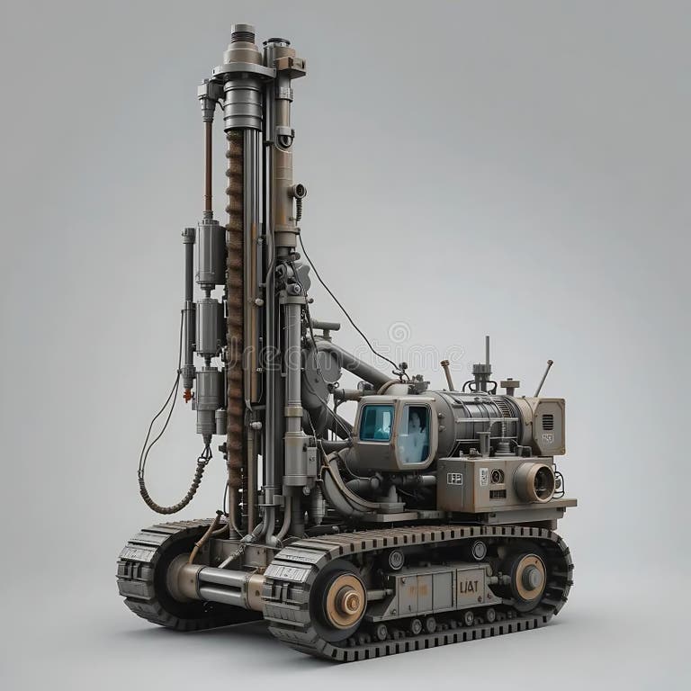 Drilling Rig Machine with Tracks on a Plain Gray Background Stock ...