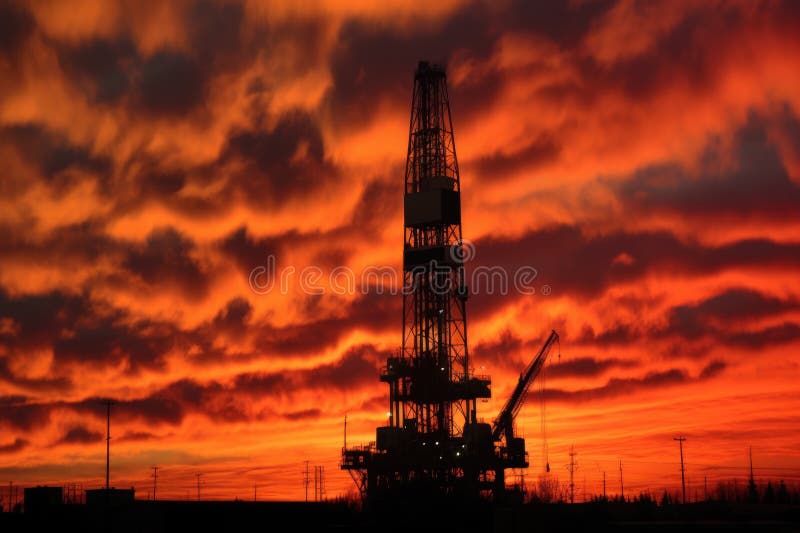 Drilling Rig Silhouette Against Arctic Sky Stock Photo - Image of ...
