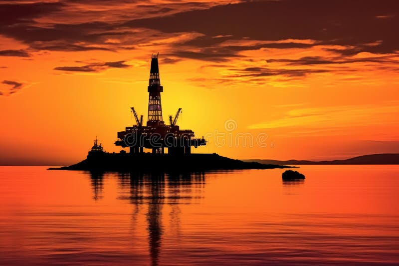 Drilling Rig Silhouette Against Sunset on Iceberg Stock Image - Image ...