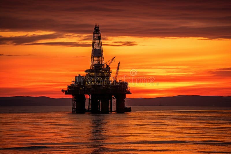 Drilling Rig Silhouette Against Sunset on Iceberg Stock Photo - Image ...