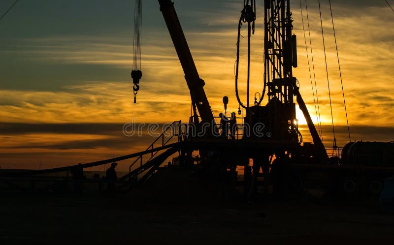 Drilling rigs daybreak stock image. Image of steppe, lights - 79711903