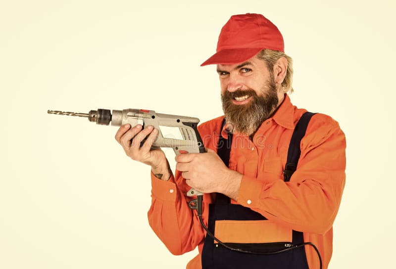 For Drilling Solid Wall You Need Masonry Bit. Man in Cap with Drills ...
