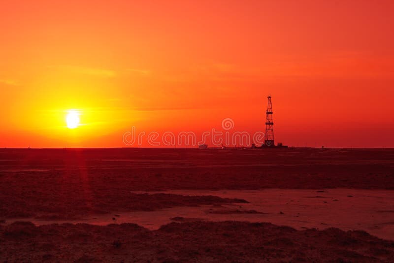 Oil Drilling Rig in Sunset Time Stock Image - Image of oilrig ...