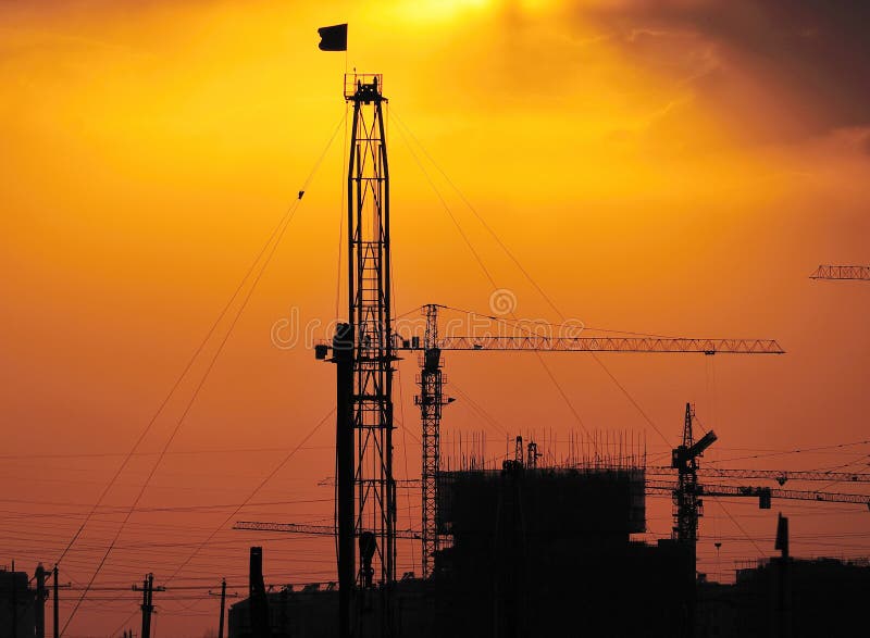 Drilling Tower and Construction Crane Stock Image - Image of ...