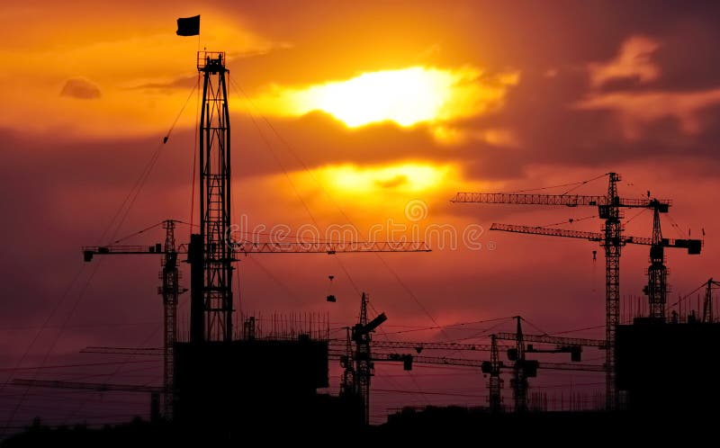 Drilling Tower and Construction Crane Stock Photo - Image of building ...