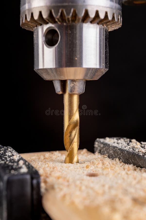 Drilling in Wood with Professional Tools. Work on a Bench Drill Stock ...