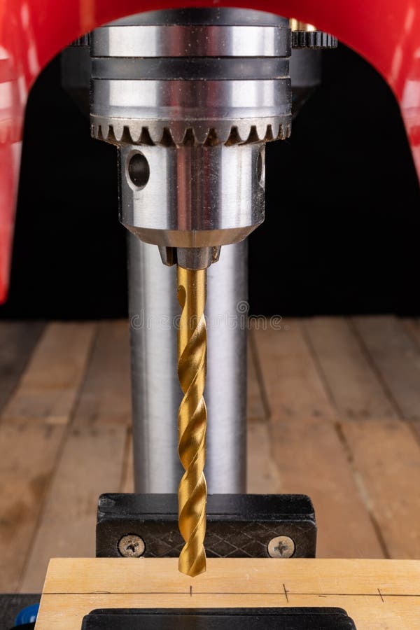 Drilling in Wood with Professional Tools. Work on a Bench Drill Stock ...