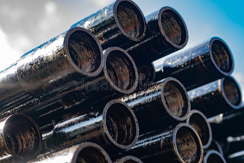 Drillpipe on Oil Rig Pipe Deck. Oil and Gas Industry. Work of Oil Pump ...