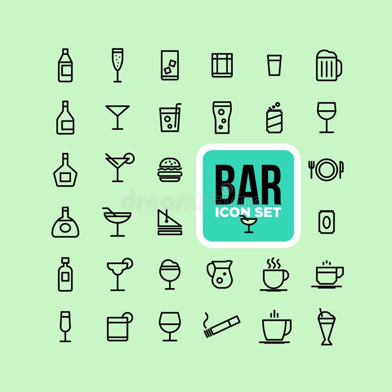 Drink Alcohol Beverage Icons Set Stock Vector - Illustration of element ...