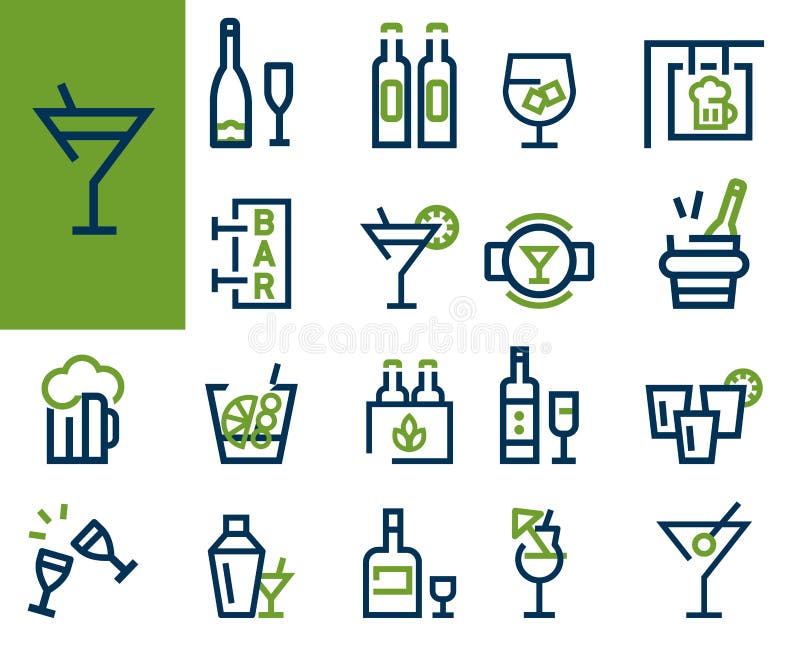 Drink Alcohol Beverage Icons Set Stock Vector - Illustration of shake ...