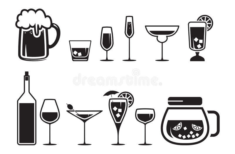 Drink Alcohol Beverage Icons Set Stock Illustration - Illustration of ...